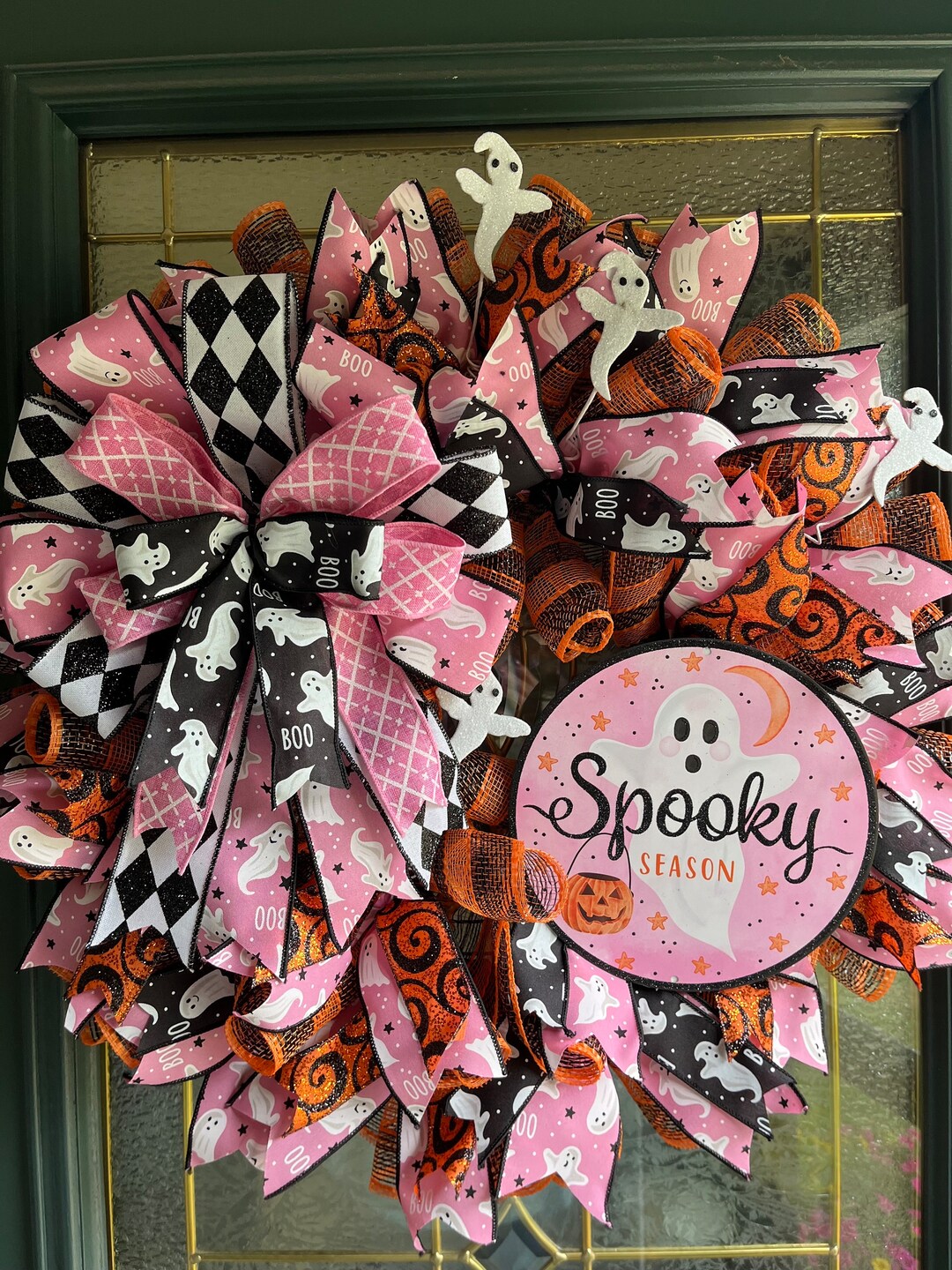 Pink Halloween Wreath/ Pink Ghost Wreath/fall Wreath/everyday Door ...