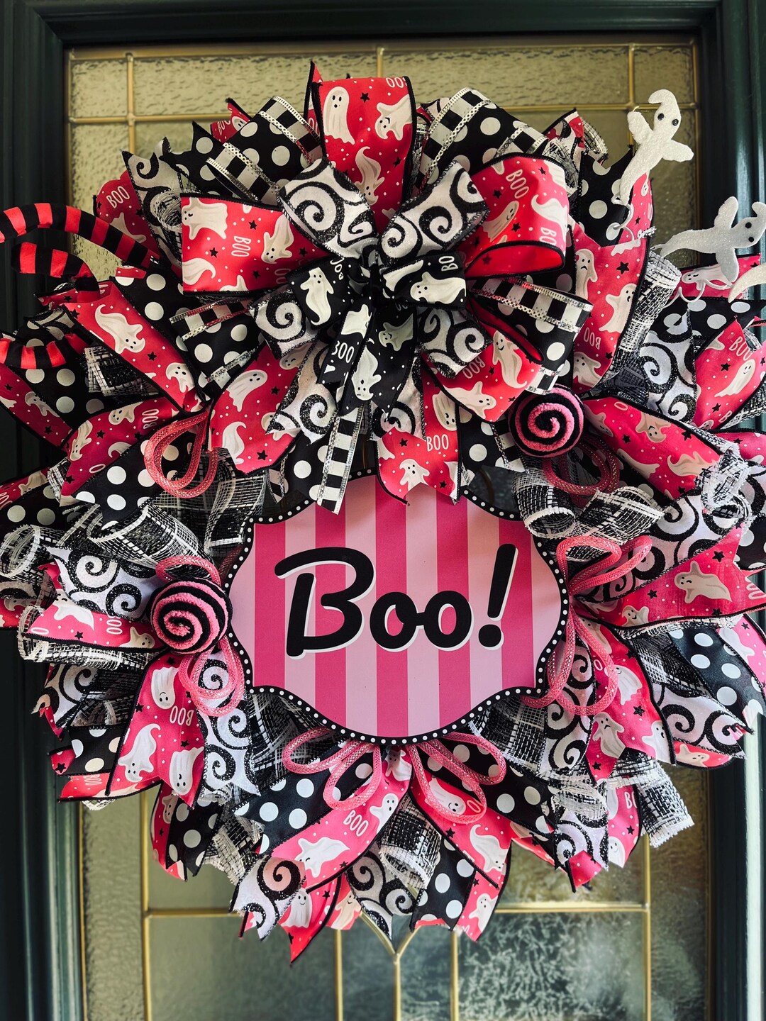Pink Halloween Boo Wreath/ Pink Ghost Wreath/fall Wreath/everyday Door ...