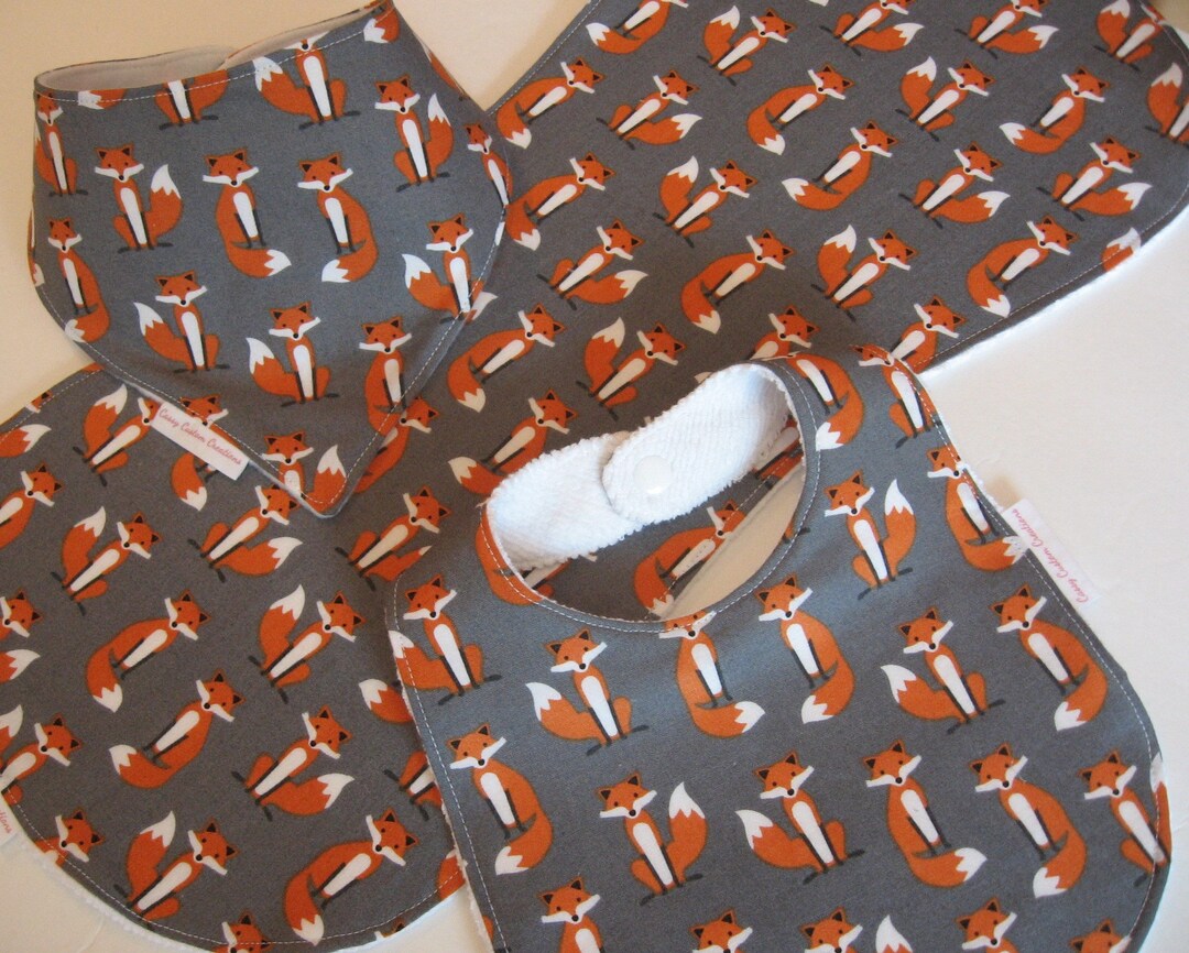 Fox Baby Bib Burp Cloth Gift Set /create Your Own Baby Shower Gift FREE ...
