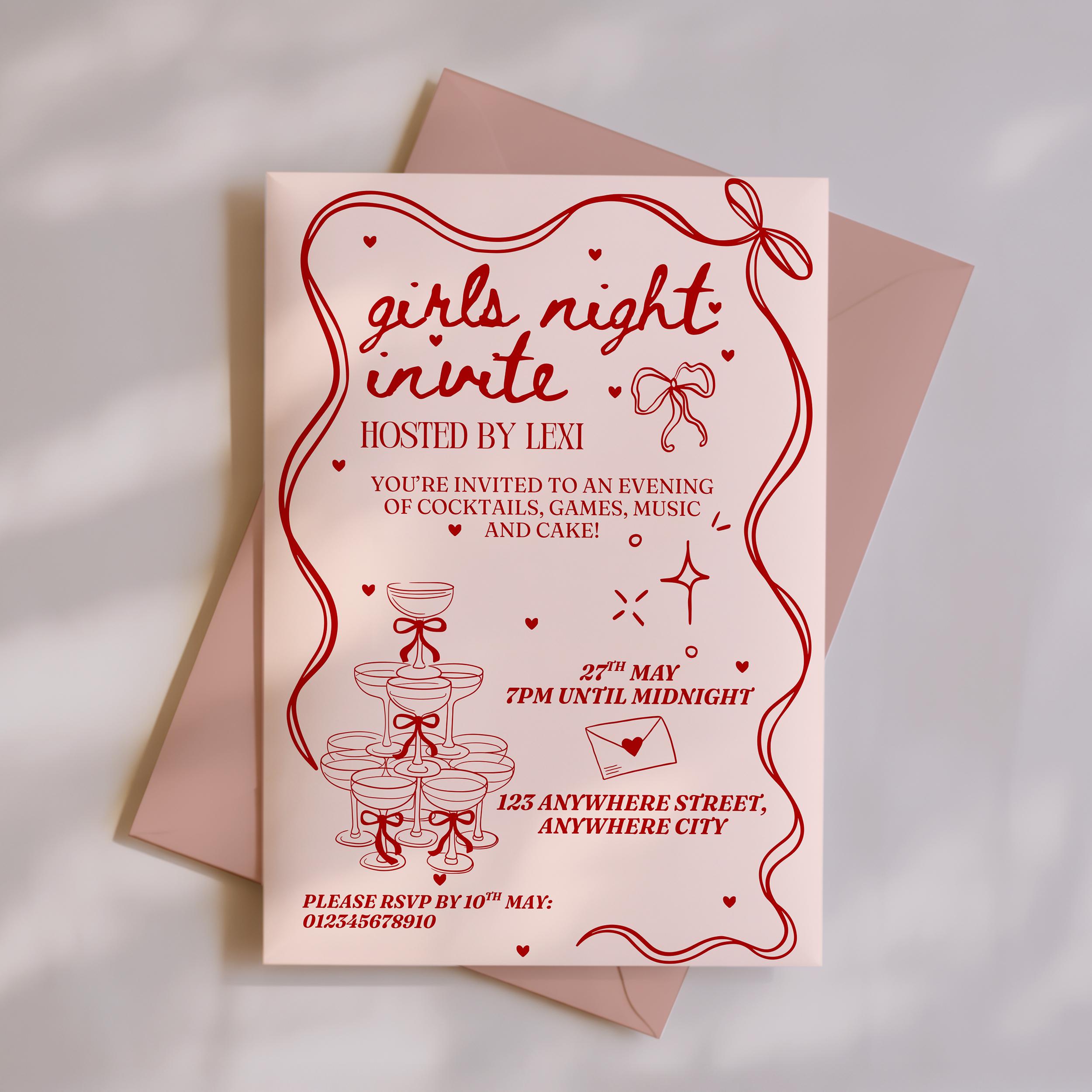 Girls Night Customisable Invitation Template – Fun Cocktail Party ...