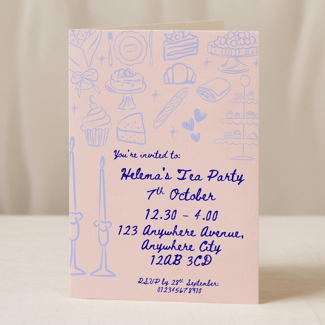 Customisable Tea Party Invitation | Decorative Blue Design | Mobile ...