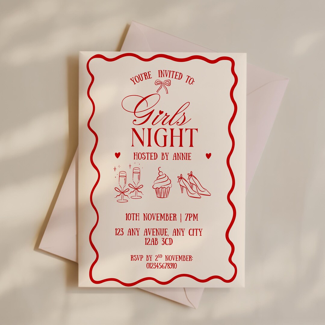 Editable Red Girls Night Invitation: Printable Party Invite (digital ...