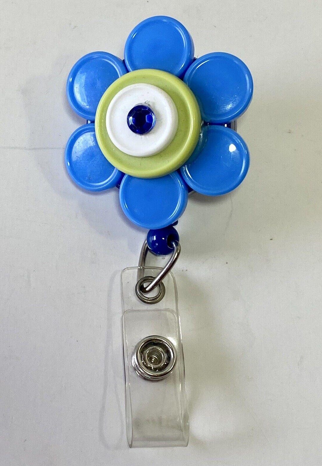 ID Badge Reel Holder Medicine Vial Cap Handcrafted Blue Green W ...