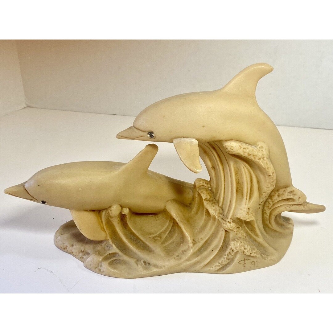 Dolphin Pair Figure Statue Artist Signed Handcrafted Mexico 1992 Ocean ...