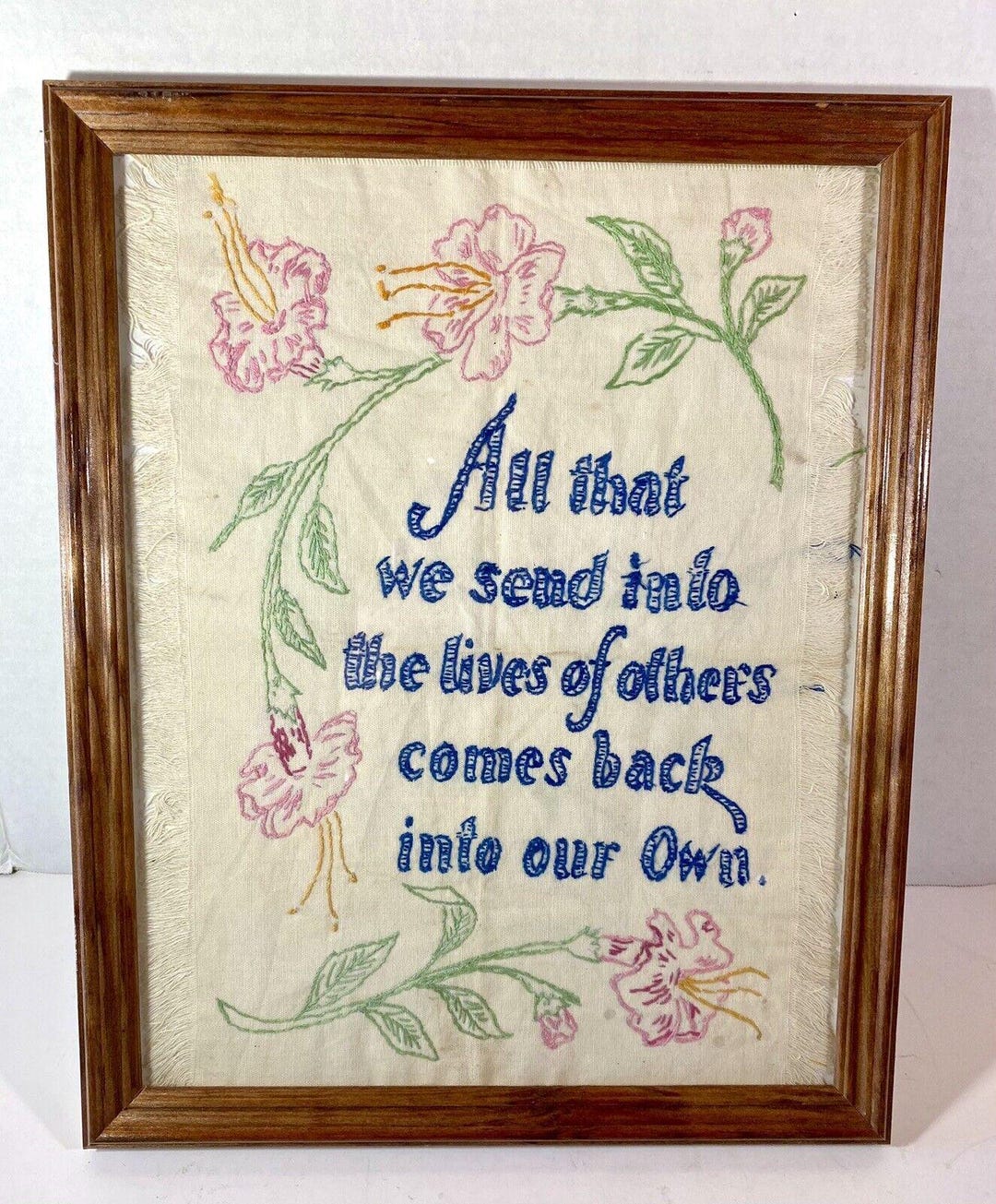 Vintage Embroidered Inspirational Poem Floral Wall Art Cottagecore ...