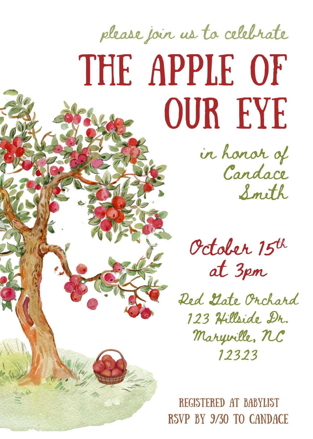 Apple Orchard Themed Baby Shower Invitation, Instant Digital Download ...