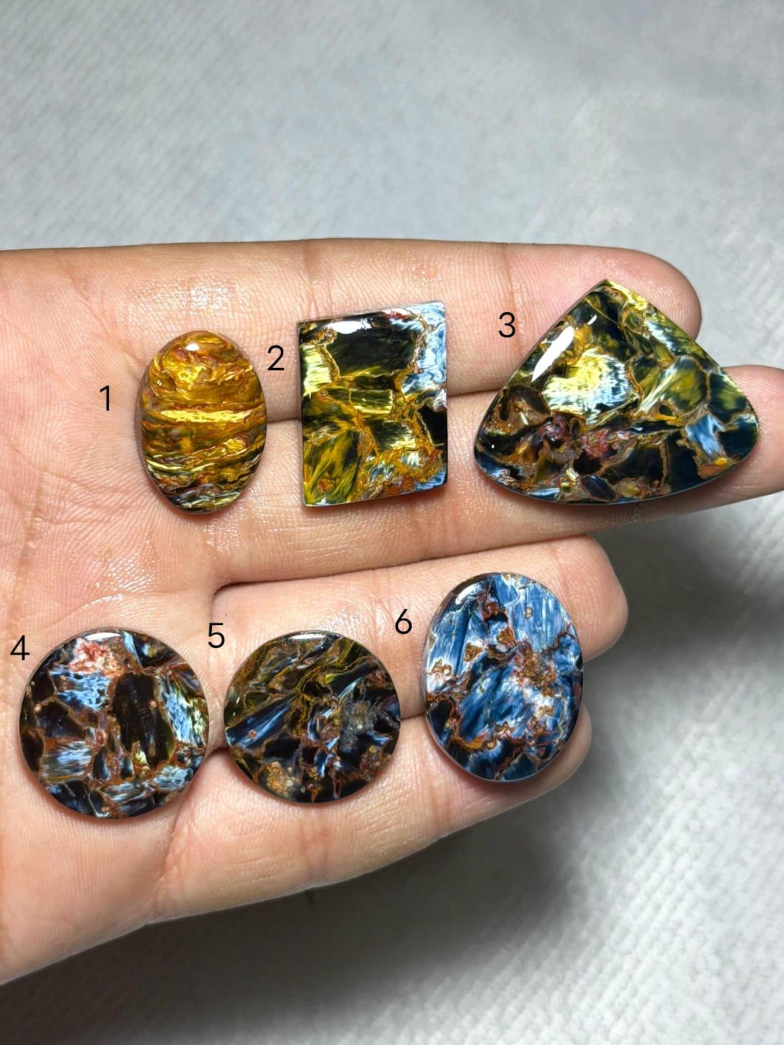 Authentic golden Pietersite Gemstone, rare Namibian Chatoyant cabochons ...
