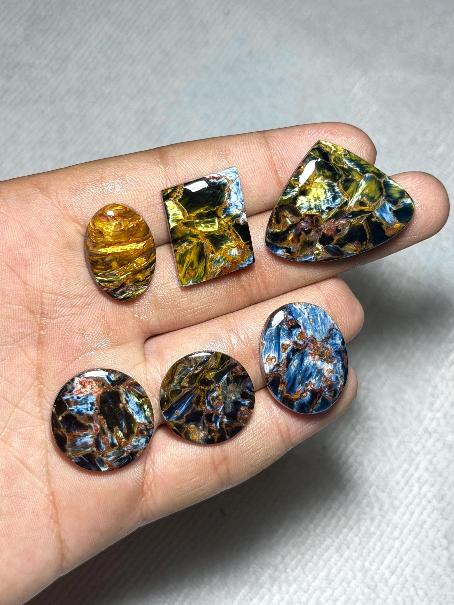 Authentic golden Pietersite Gemstone, rare Namibian Chatoyant cabochons ...