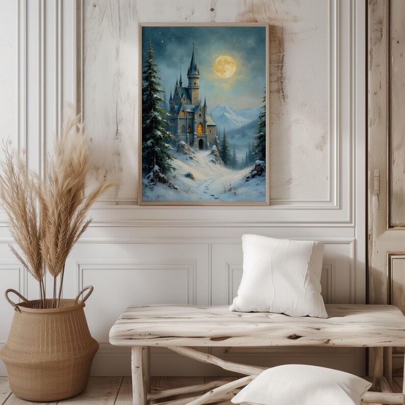 Winter Castle Under Moonlight - Printable Enchanted Forest Scene ...