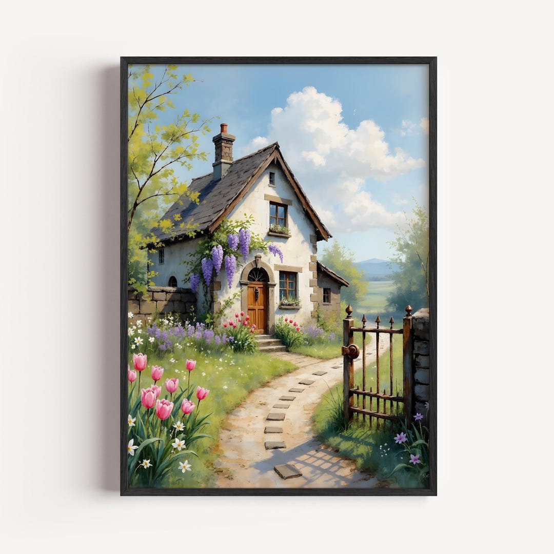 Cottagecore Printable Spring Cottage Art - Quaint Country House Scene ...