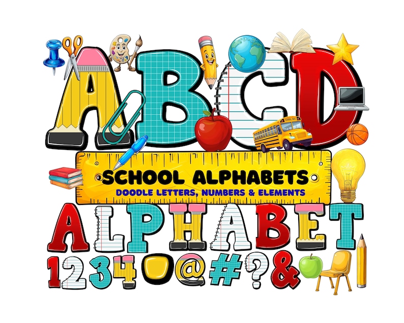 School Doodle Alphabet PNG: Back to School Clipart (digital Download ...