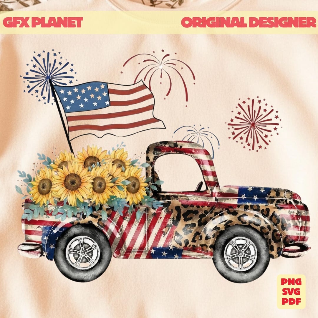 Patriotic Truck PNG SVG, American Flag Vintage, 4th of July Sublimation ...