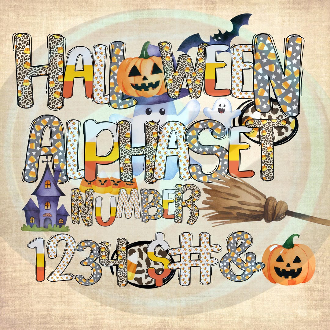 Halloween Doodle Alphabet & Number PNG Set: Spooky Letters Clipart ...