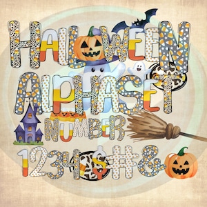 Halloween Doodle Alphabet & Number PNG Set: Spooky Letters Clipart ...