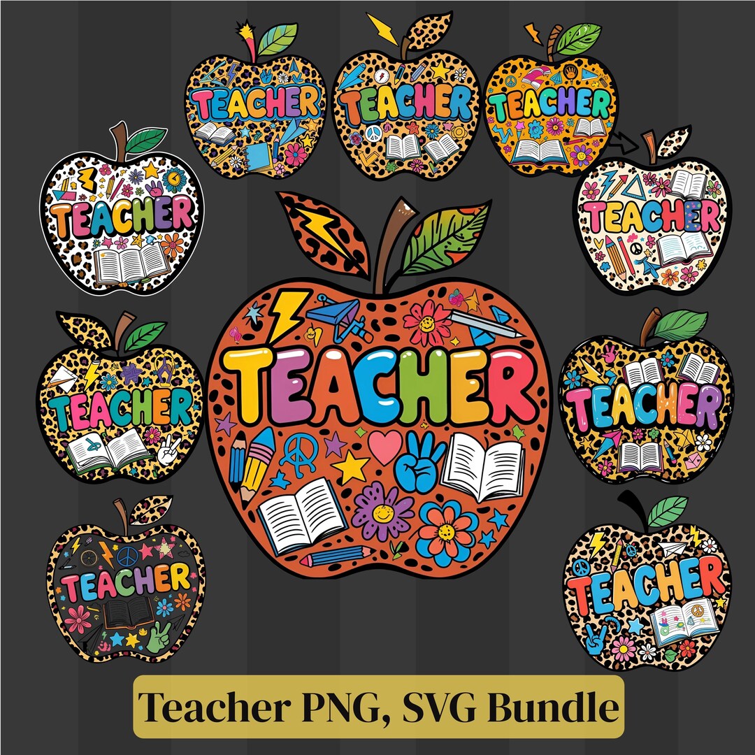 Apple Teacher Leopard Clipart Bundle: Back to School SVG PNG (digital ...