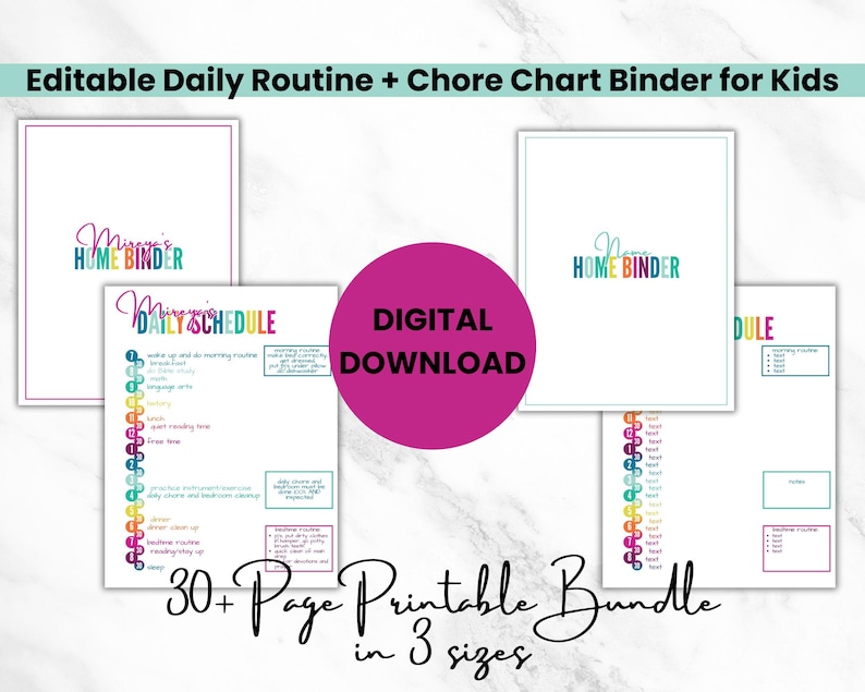 Editable Kids Home Binder & Chore Chart | Daily and Weekly Schedule ...