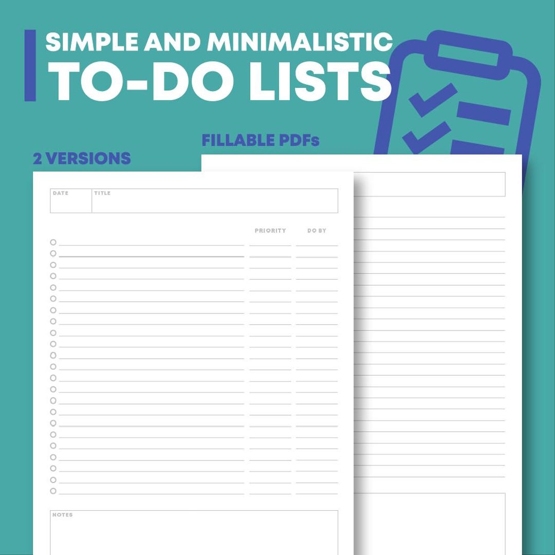 Minimalist To-do List: Fillable & Printable PDF (letter Size, 2 Formats ...