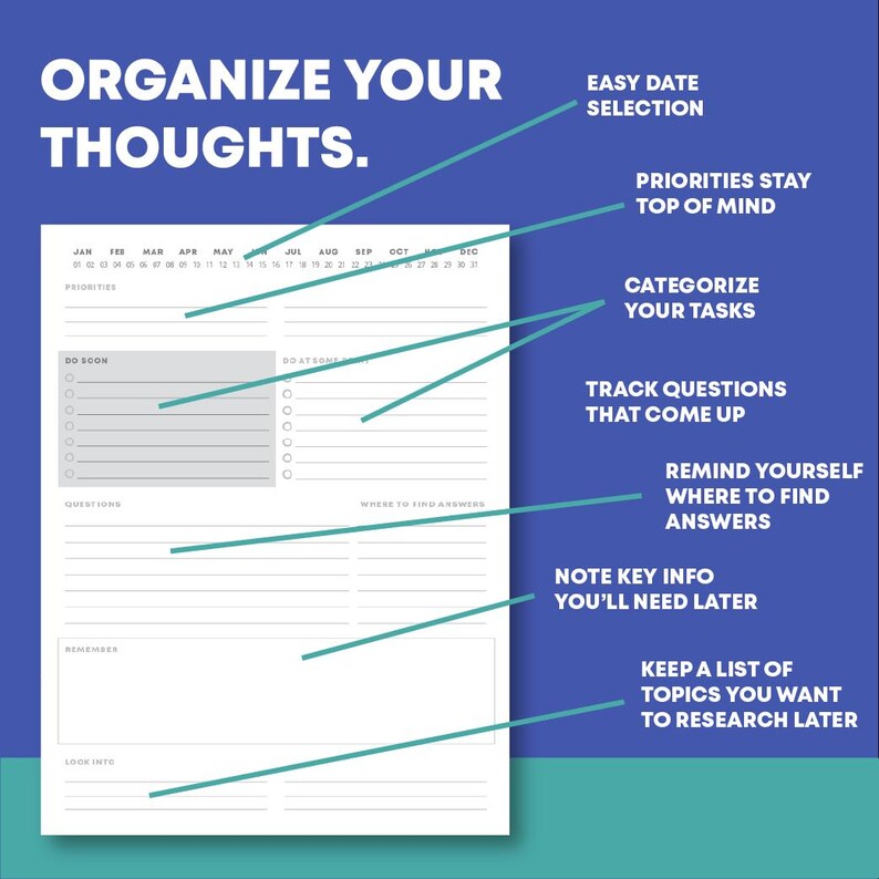 Brain Dump & Thought Organizer - Printable, Fillable, Digital, Letter ...