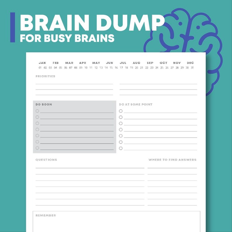 Brain Dump & Thought Organizer - Printable, Fillable, Digital, Letter ...