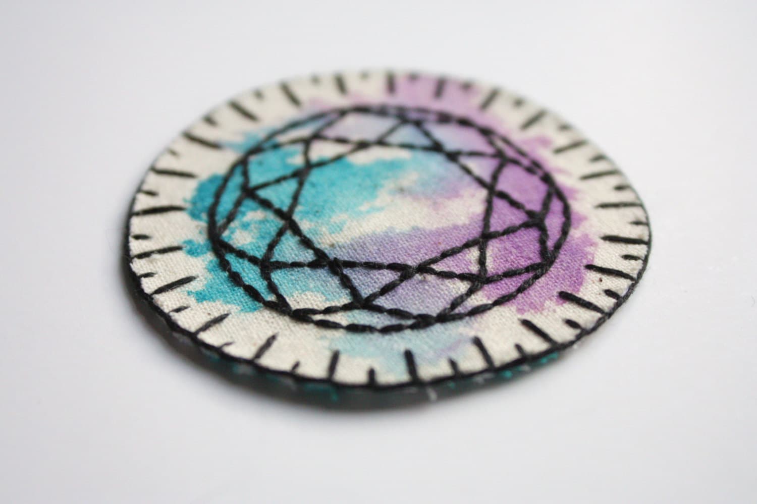 Hand Embroidered Gemstone Patch. Diamond Flourite Crystal Patch. Purple ...