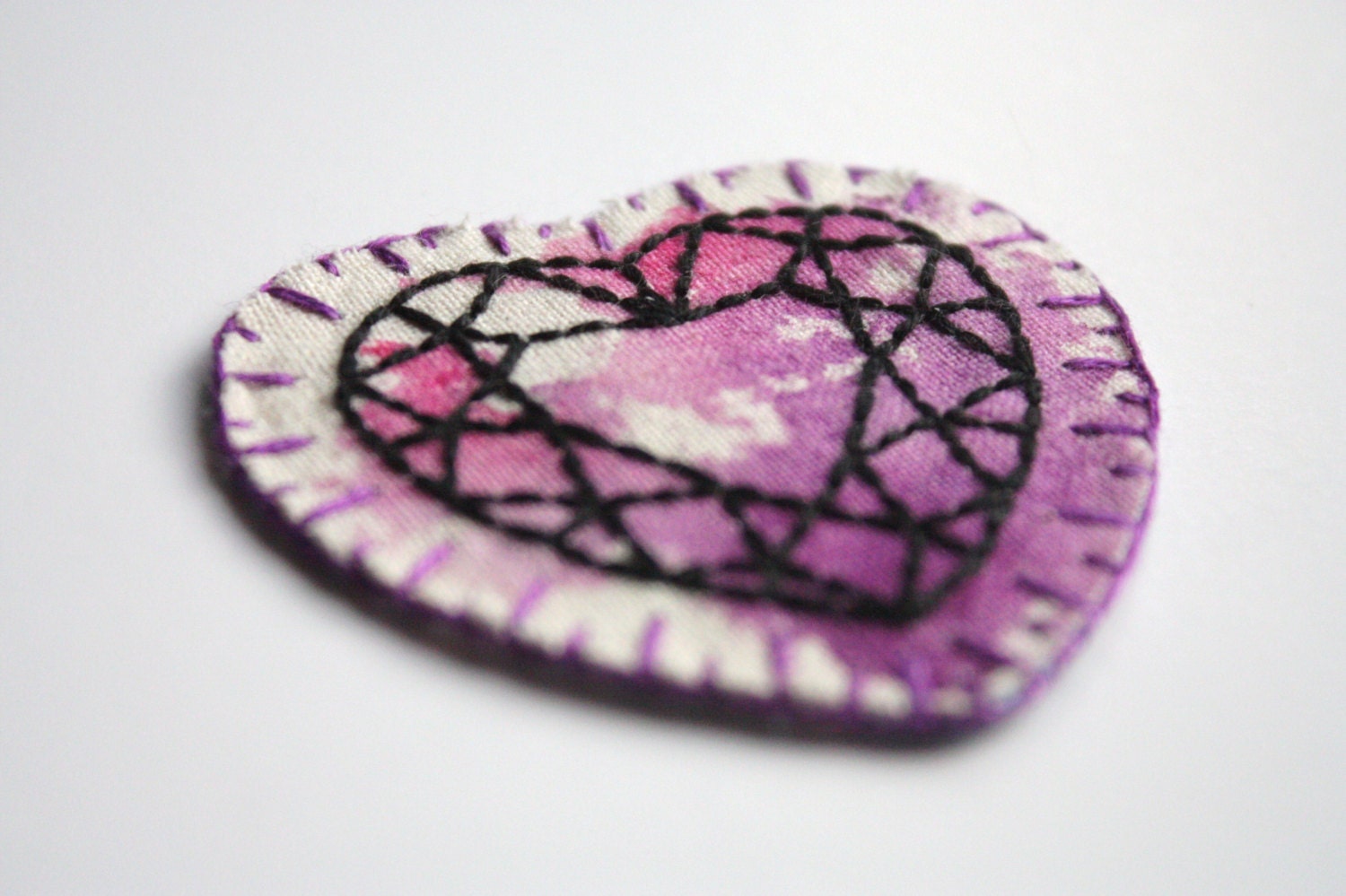 Hand Embroidered Gem Patch. Pink and Purple Amethyst Crystal Heart ...