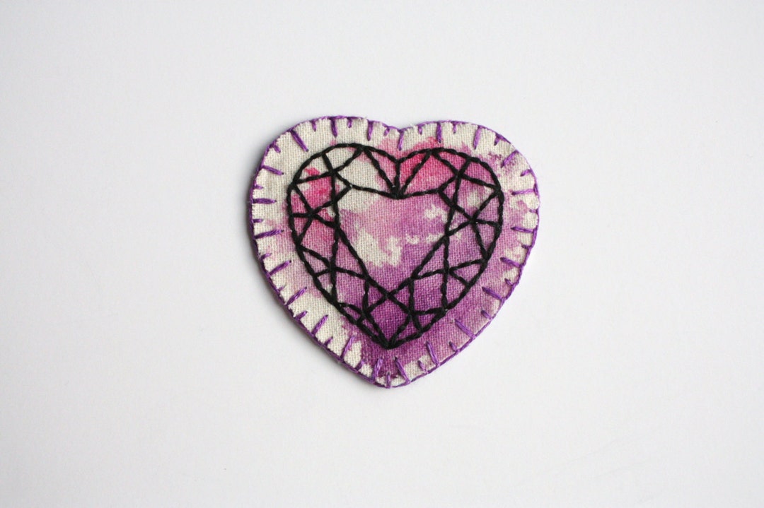Hand Embroidered Gem Patch. Pink and Purple Amethyst Crystal Heart ...