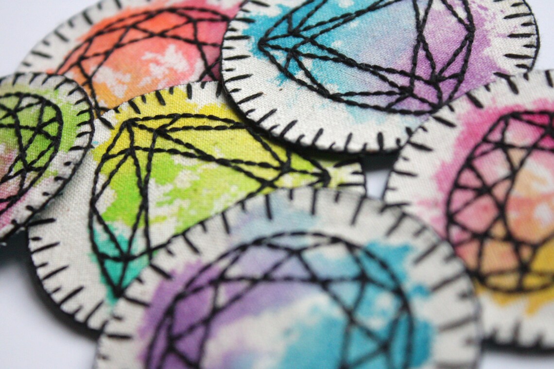 Hand Embroidered Gem Patch. Pink and Purple Amethyst Crystal Heart ...