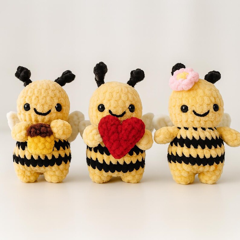 Set of 3 Bumblebee Crochet Amigurumi Pattern, Low Sew Plush Toy ...