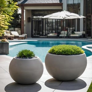 Modern Round Fiberglass Planter – Outdoor & Indoor Lightweight Pot ...