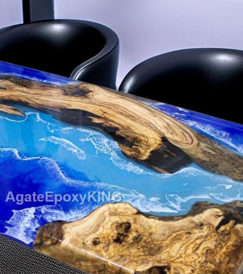 Handmade Ocean Resin River Dining Table | Live Edge Wood & Blue Epoxy ...