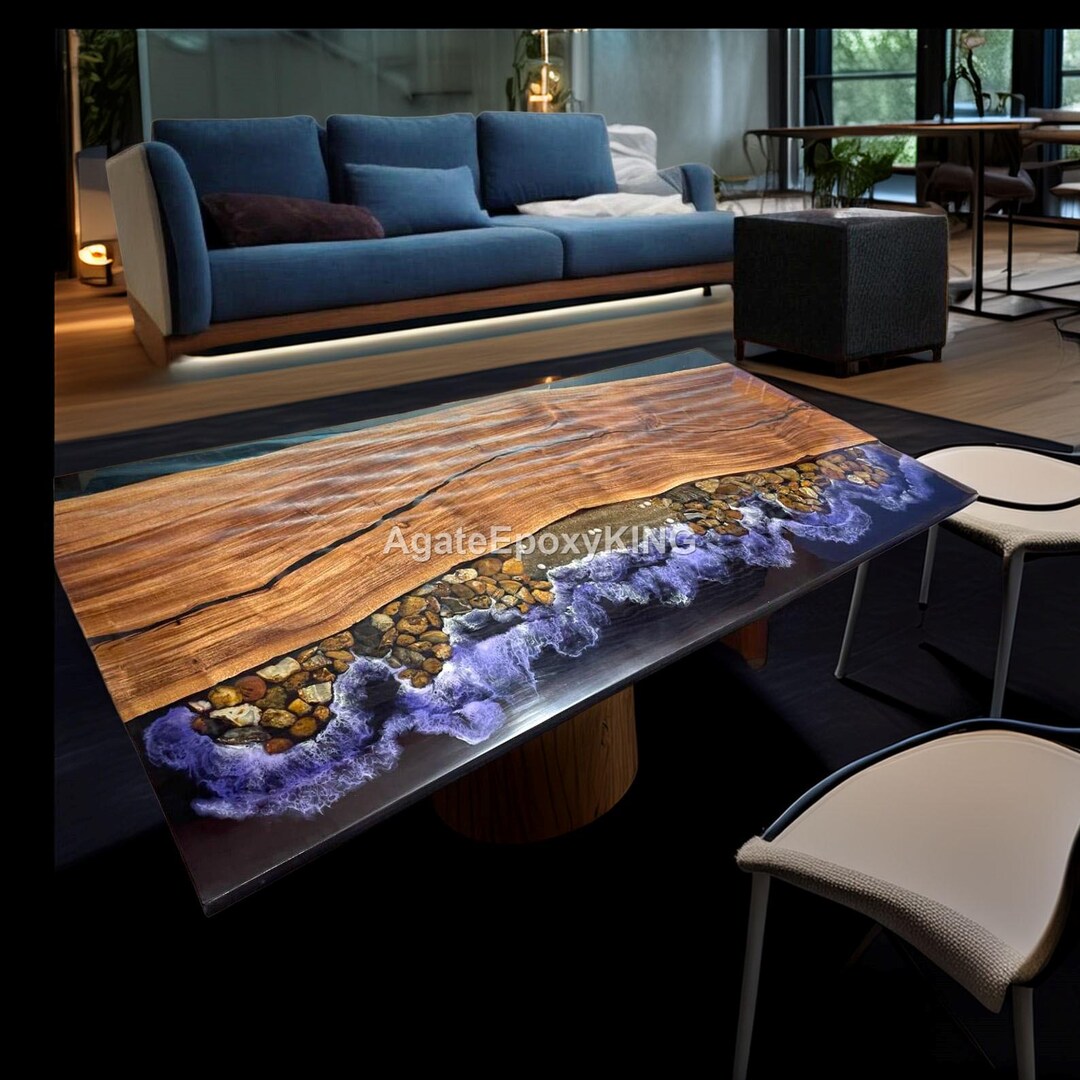 Handmade Live Edge Epoxy Resin Coffee Table | Natural Wood & Stone ...