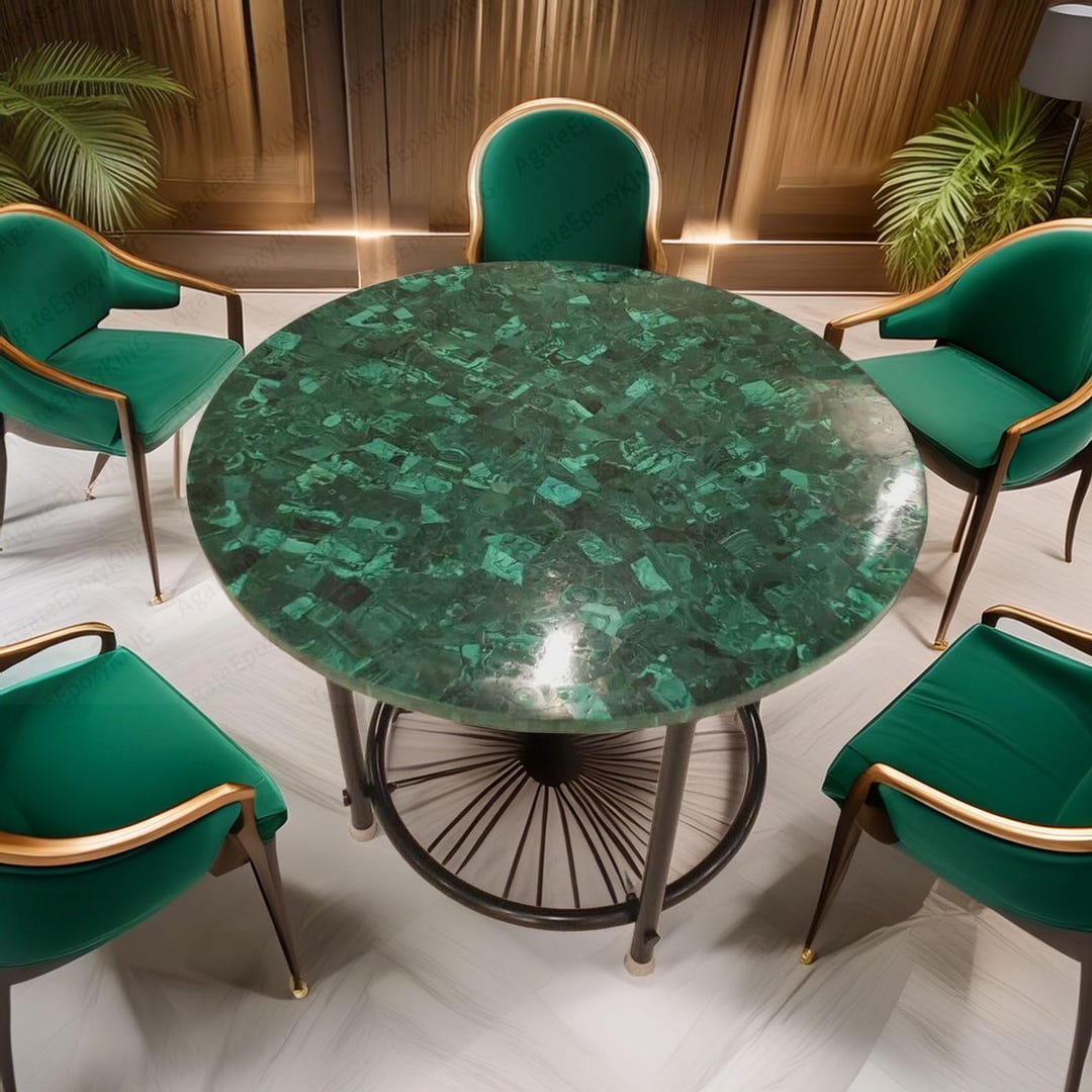 Emerald Green Malachite Stone Dining Table Top, Green Agate Round Table ...
