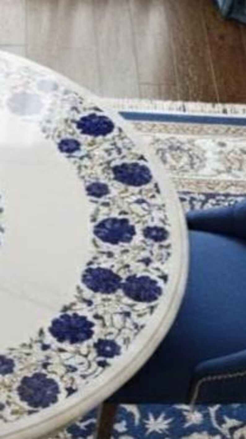 Luxury Blue Lapis Floral Inlay White Marble Dining Table, Royal Blue ...