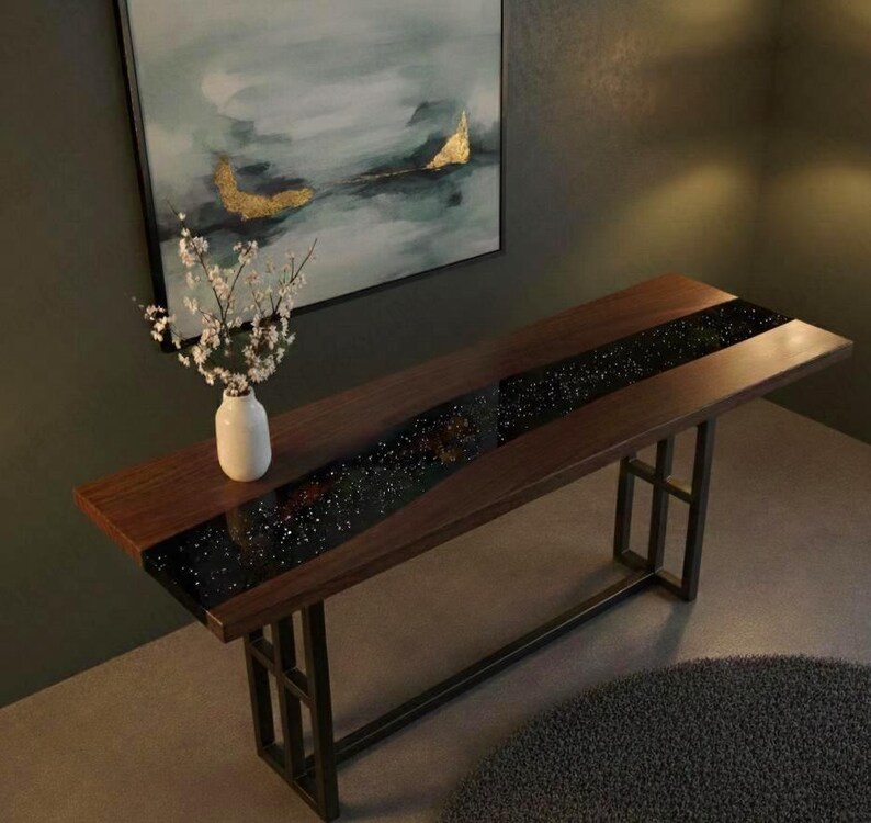 Modern Wood & Resin Console Table | Dark Walnut Entryway Table | Cosmic ...