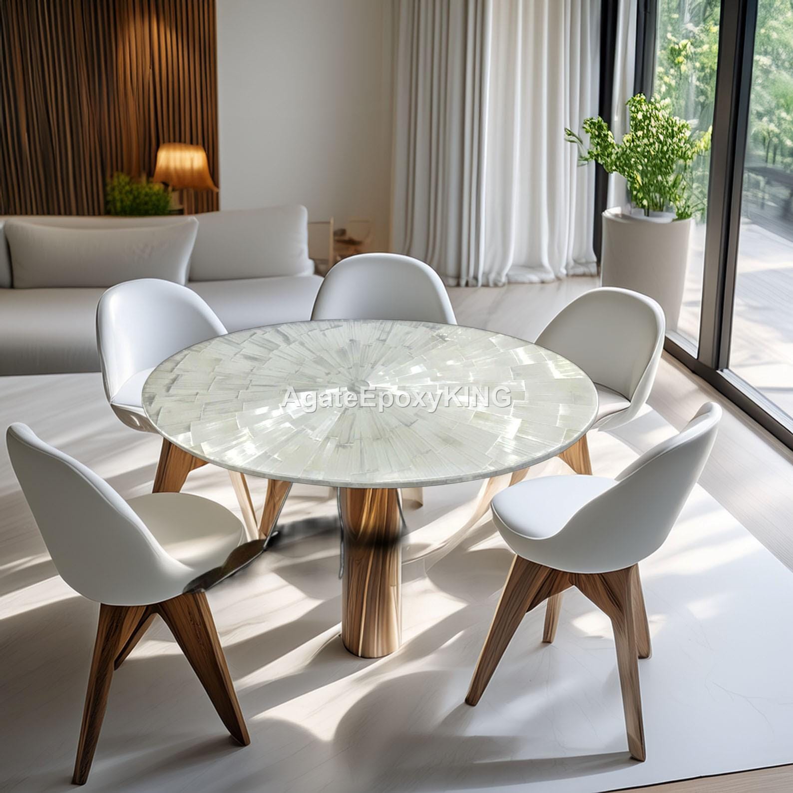 Agate Dining Table, Mother of Pearl Dining Table, Modern Round Dining ...
