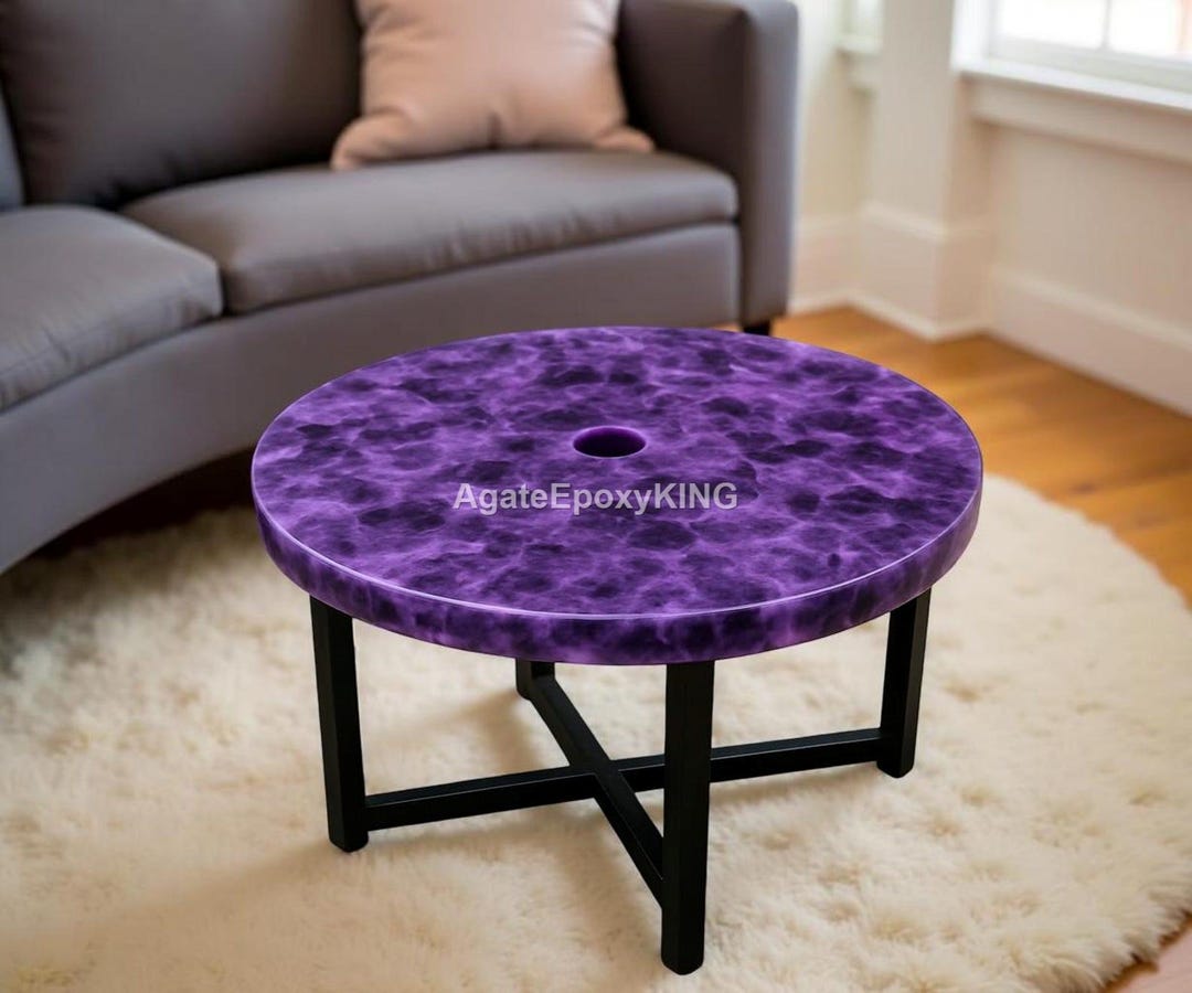 Amethyst Swirl Round Coffee Table | Deep Purple Epoxy Resin Art Table ...