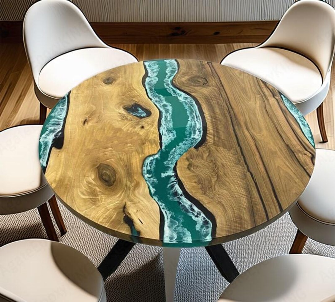 Custom Round Epoxy Resin River Table Top | Live Edge Wood & Turquoise ...