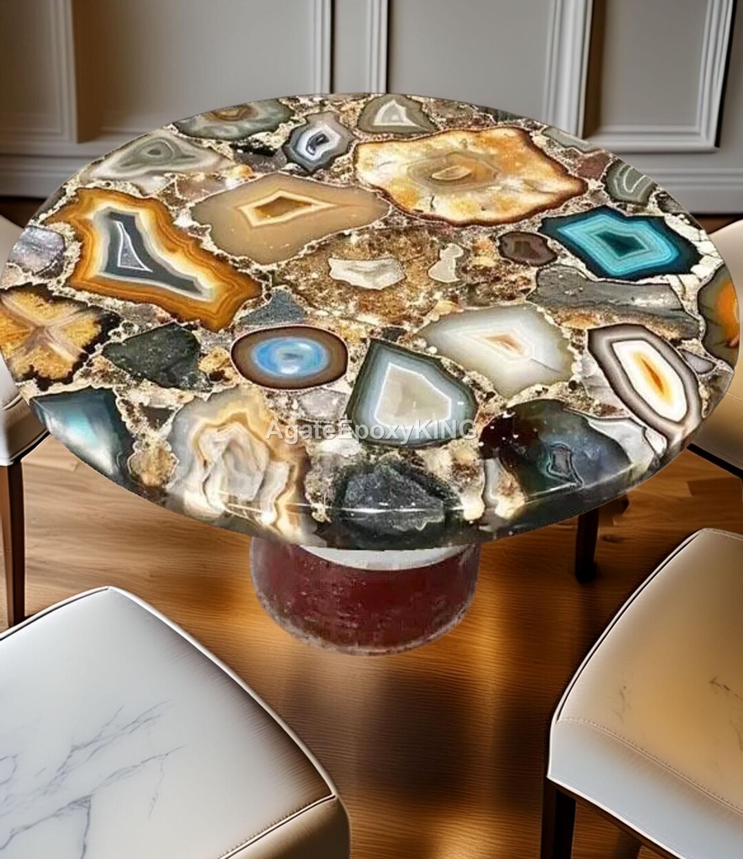 Luxury Agate Slice Round Dining Table Top – Custom Geode Coffee Table ...