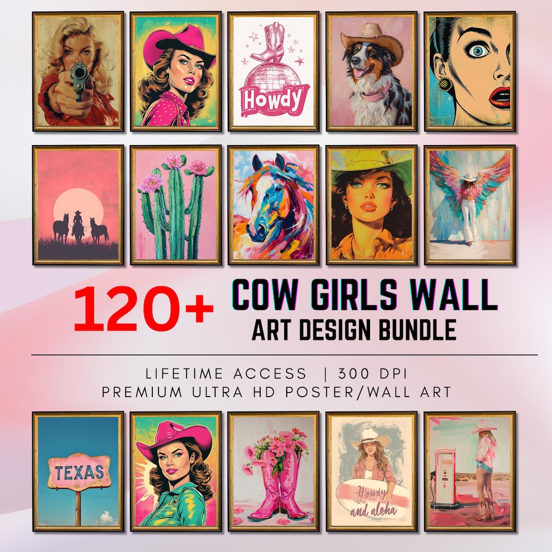 120+ Cowgirl Wall Art Bundle Printable Western Decor | Retro Cowgirl ...