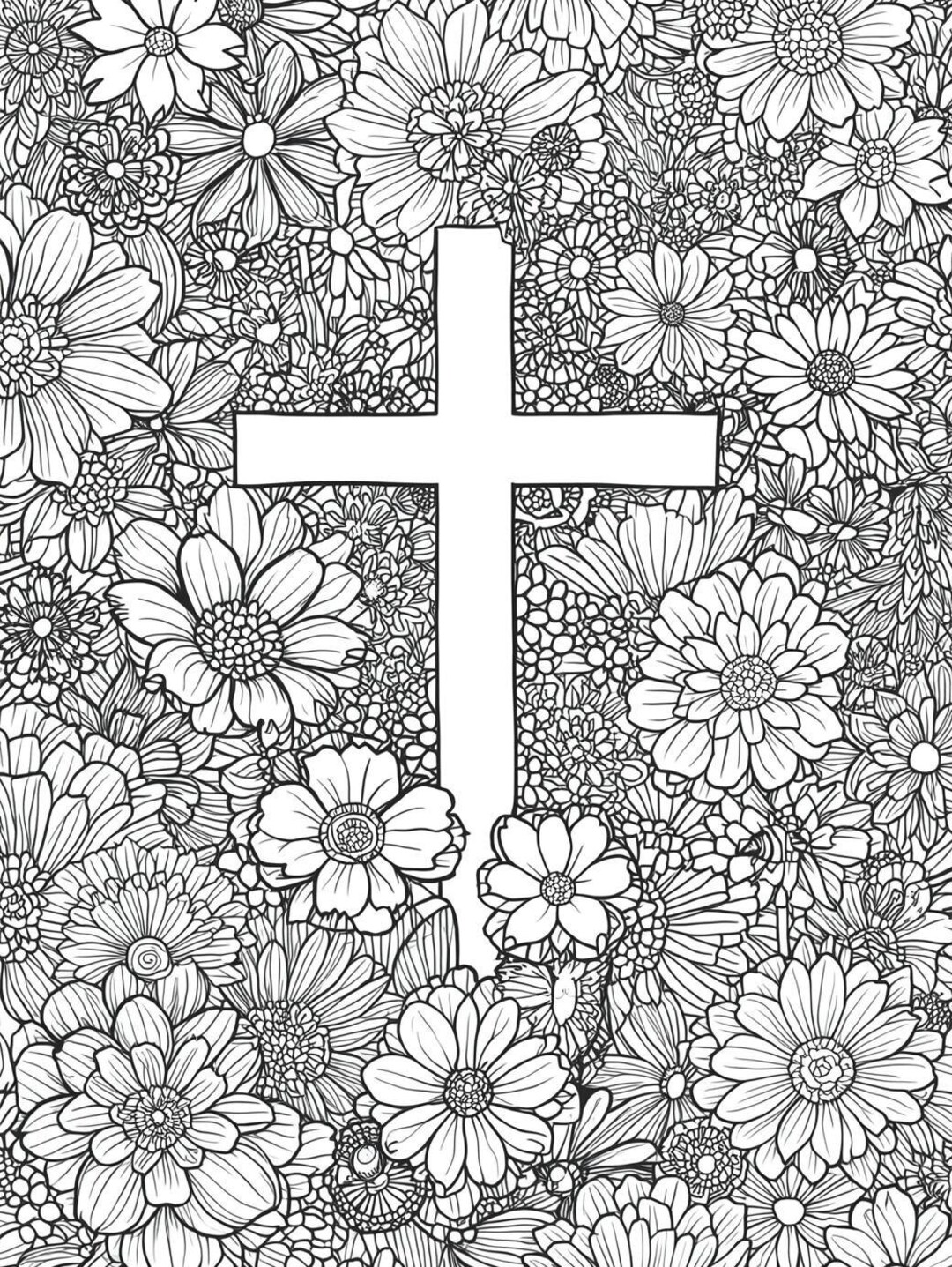 Floral Background Cross Adult Coloring Page Faith Inspired - Etsy