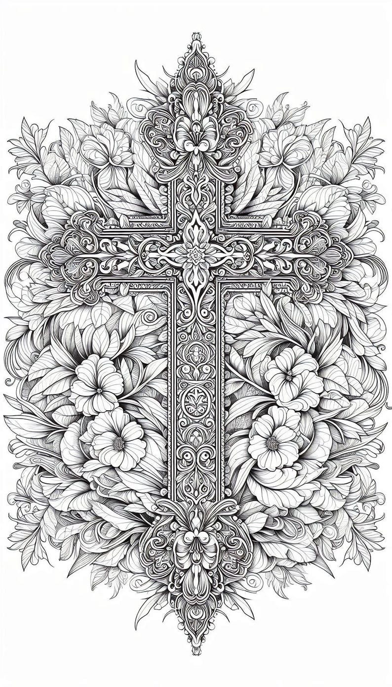 Intricate Ornate Cross Adult Coloring Page | Christian Faith Based ...
