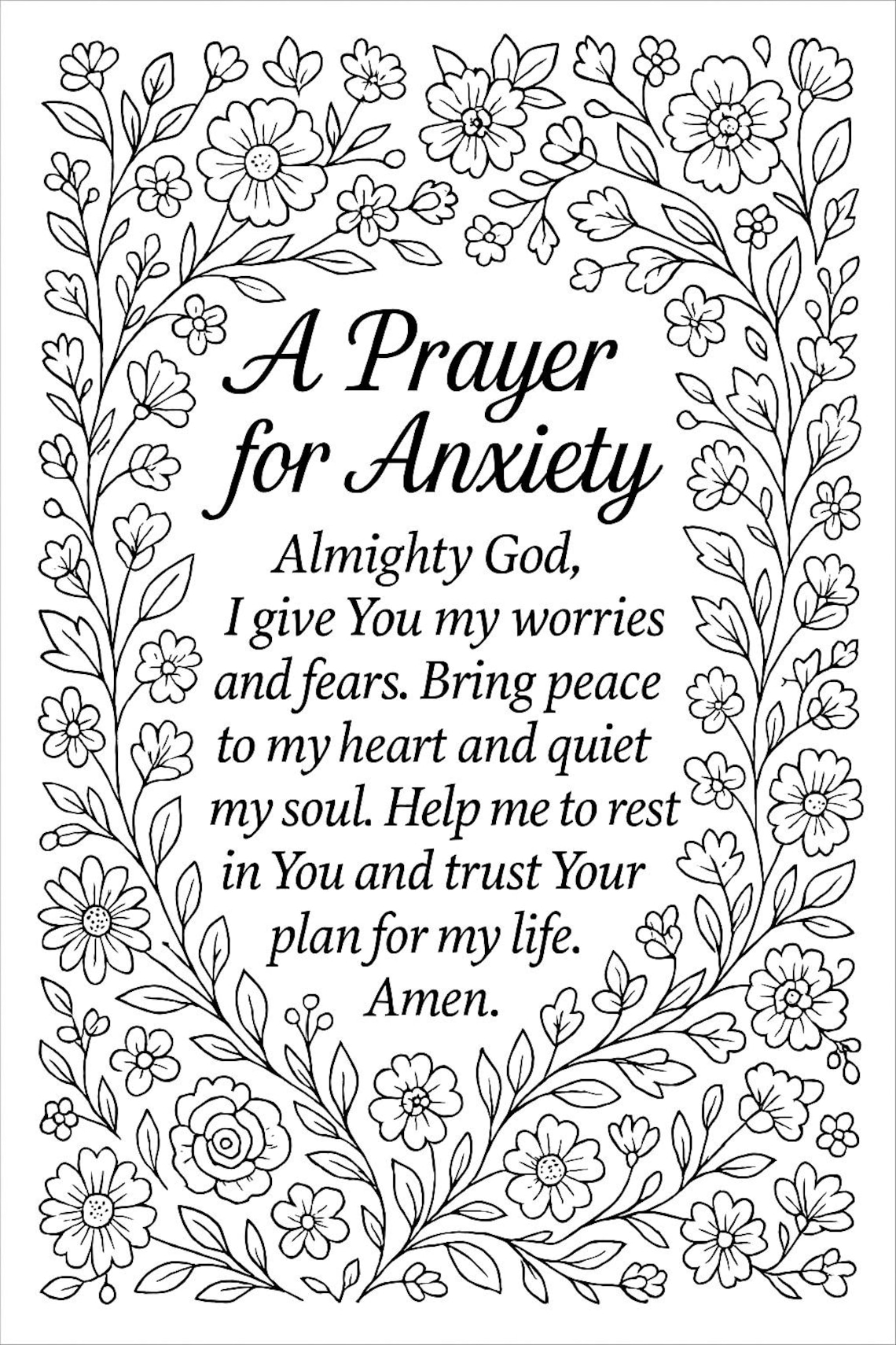 Christian Coloring Page: Prayer for Anxiety, Floral Bible Verse ...
