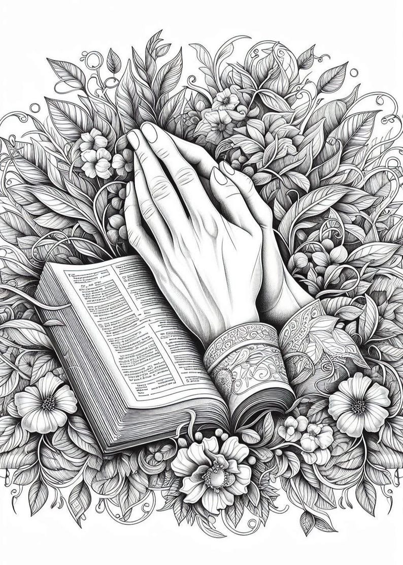 Praying Hands Bible Adult Coloring Page | Christian Faith Coloring ...