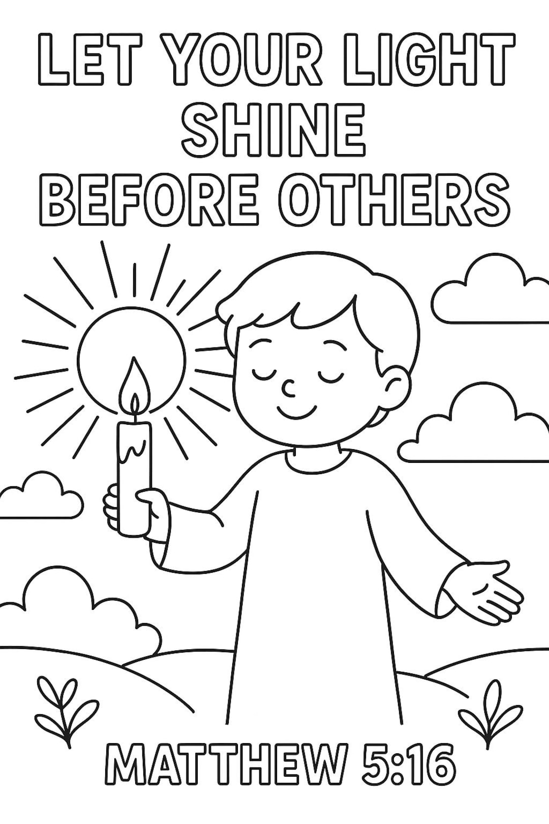 Christian Coloring Page Matthew 5:16 "let Your Light Shine" Kids Bible ...