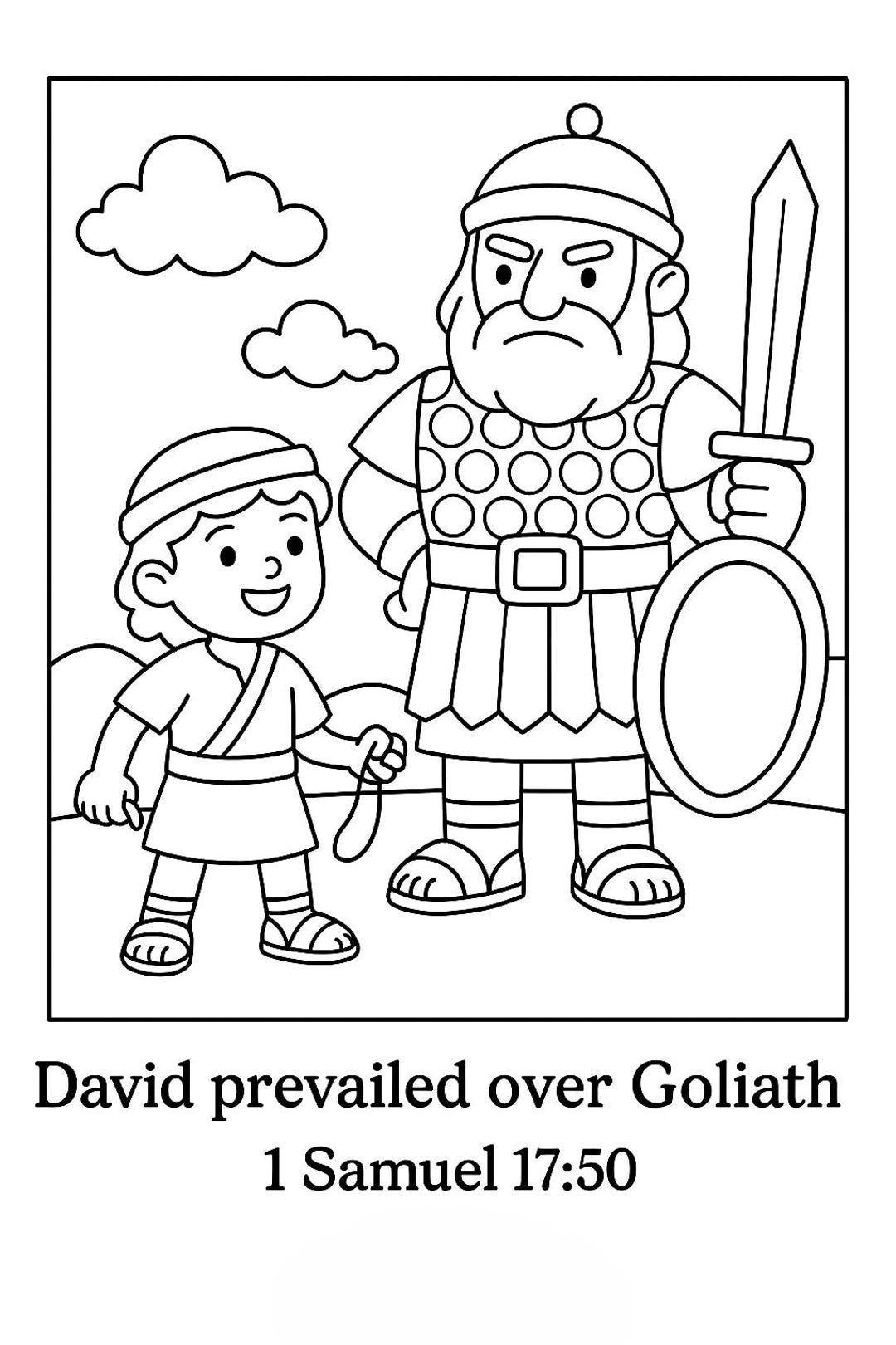 David and Goliath Bible Coloring Page Christian Kids Printable Activity ...