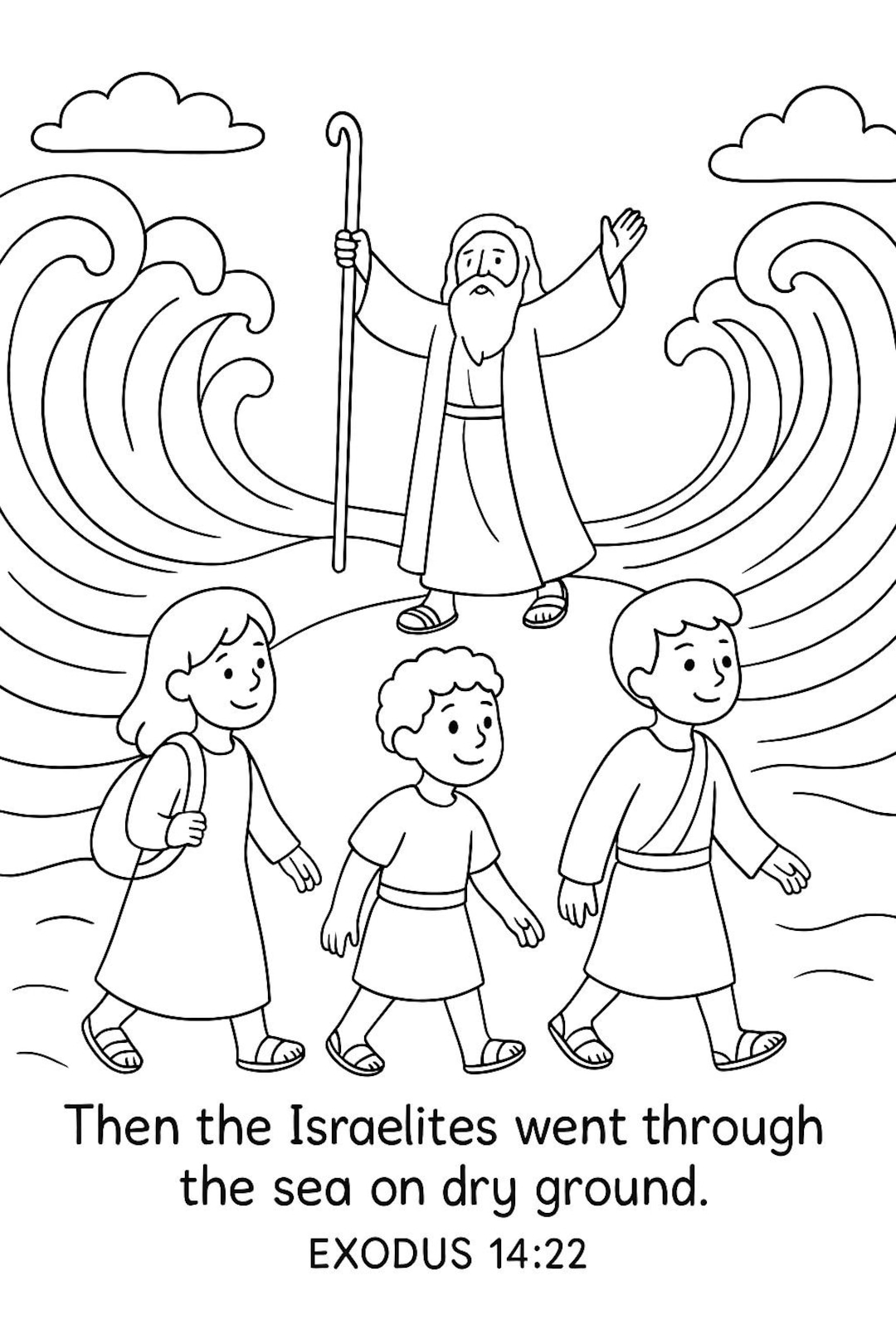 Moses Parting Red Sea Coloring Page | Christian Kids (digital Download ...