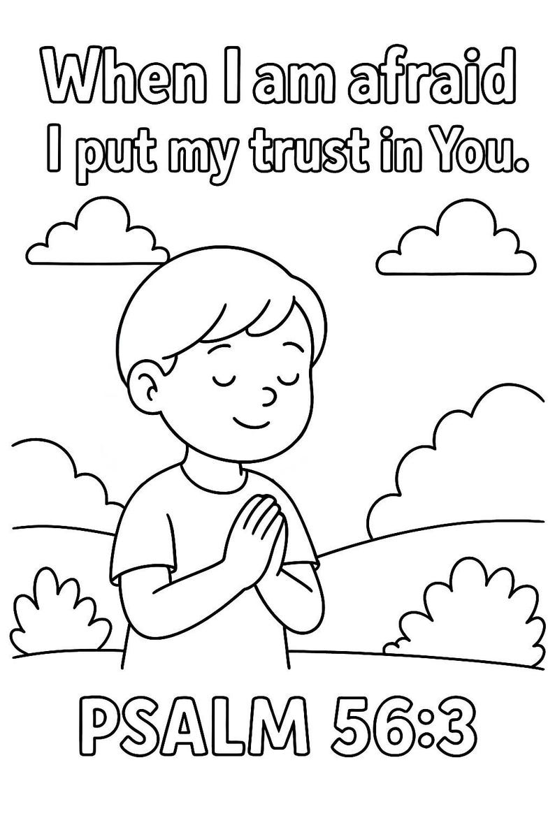 Kids Bible Verse Coloring Page, Psalm 56:3 (digital Download) - Etsy