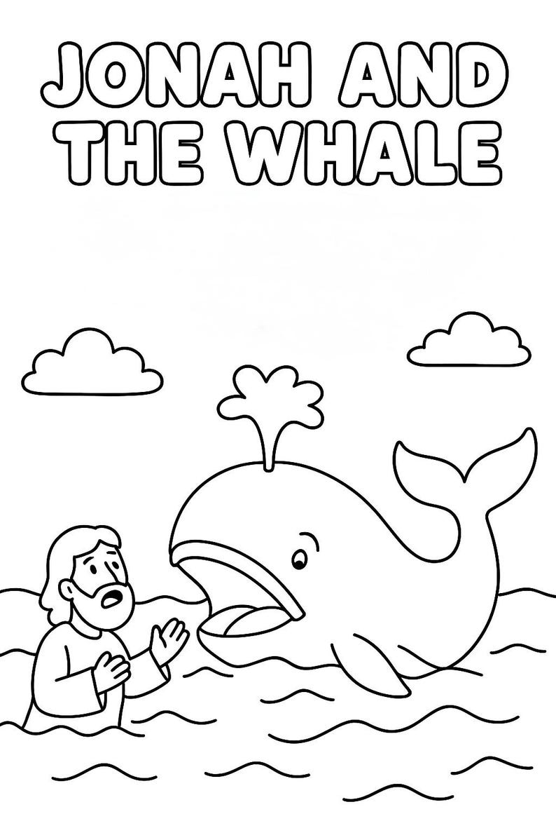 Jonah and the Whale Coloring Page: Christian Kids Sunday School ...