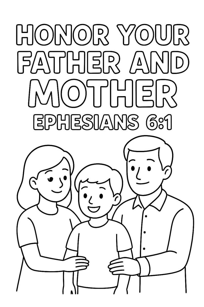 Christian Kids Coloring Page Bible Verse Printable Coloring Page Honor ...
