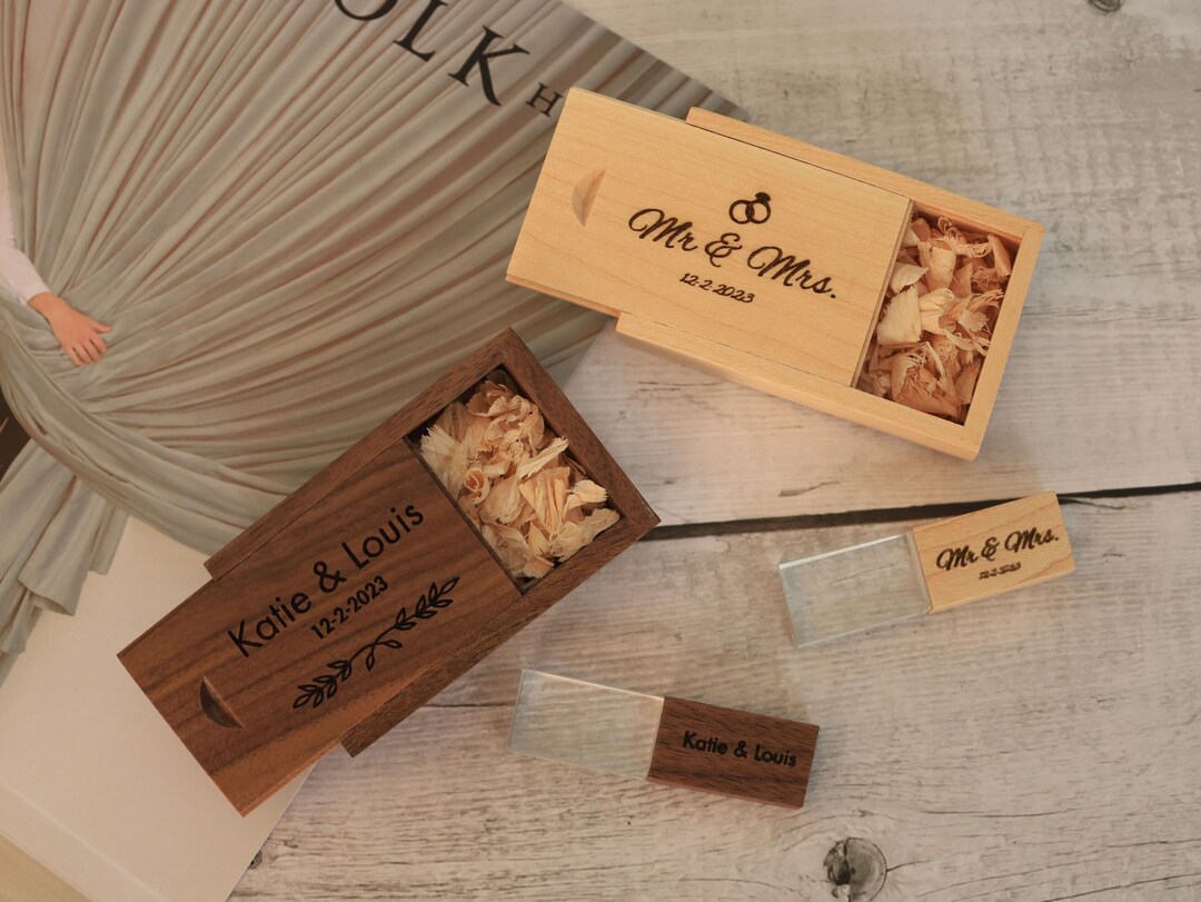 Custom Crystal USB + Walnut Wood Box Wedding Photo USB Gift Engraved ...